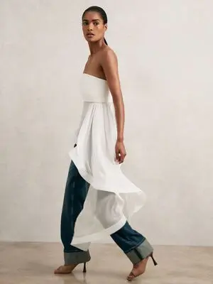 REISS Silk Asymmetric-ruffle Bandeau Top