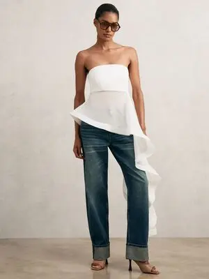 REISS Silk Asymmetric-ruffle Bandeau Top