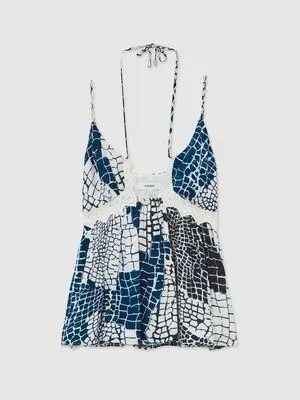 REISS Animal Print Lace Trim Cami Top