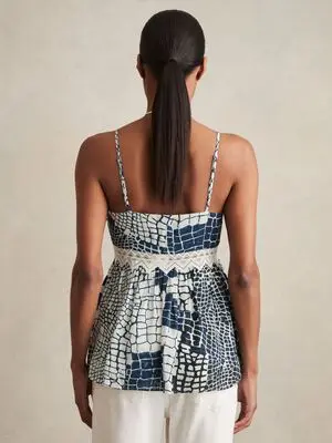 REISS Animal Print Lace Trim Cami Top