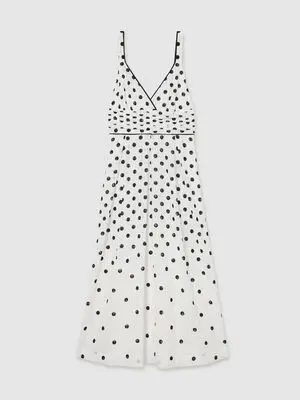 REISS Black & White Polka Dot Midi Dress - Black/white