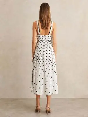REISS Black & White Polka Dot Midi Dress - Black/white