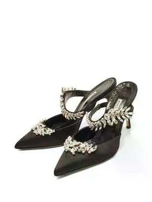 Manolo Blahnik Crystal-embellished Satin Mules - Black