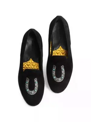 FORTELA Broadway Horse Horseshoe Suede Loafers - Black