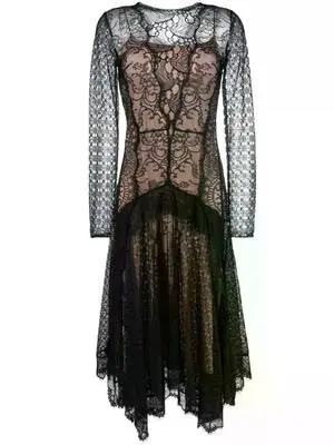Alberta Ferretti Floral-lace Ruffled Midi Dress - Black