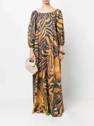 Alberta Ferretti Swirl Print Full-length Dress - Black