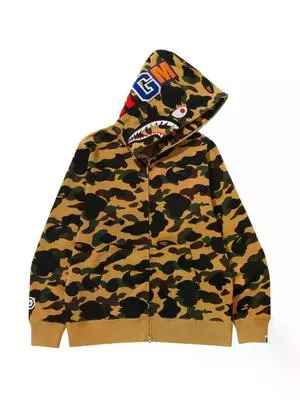 A BATHING APE Camouflage-print Shark-motif Full-zip Hoodie - Neutrals