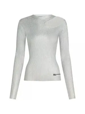 Karl Lagerfeld Ribbed Knit Cut-out Sweater - Silver