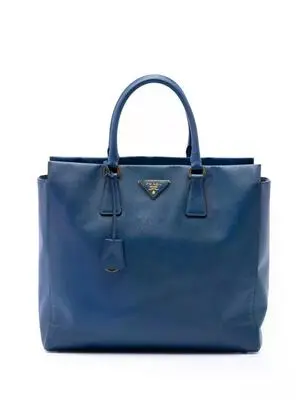 Prada 2010-2026 Saffiano Lux Open Convertible Tote Satchel - Blue