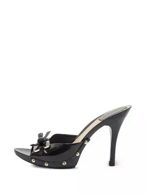 Dior Patent Leather Bow Detail Stiletto Sandals - Black