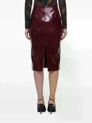 SELF-PORTRAIT Faux Leather Midi Skirt With Exposed Zip Detailing