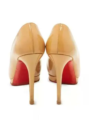 CHRISTIAN LOUBOUTIN Beige Patent Almond Toe Platform Stiletto Pumps