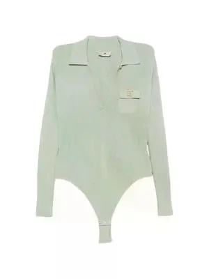 Elisabetta Franchi Ribbed Knit Long Sleeve Bodysuit - Green