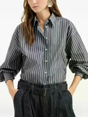 Brunello Cucinelli Striped Cotton Poplin Shirt - Grey