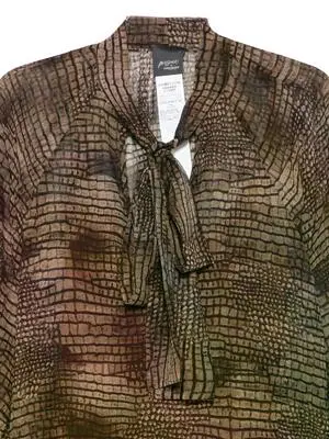 Marina Rinaldi Tapioca Crocodile-effect Pussy-bow Blouse