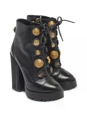 Dolce & Gabbana Leather Logo Button Lace-up Boots