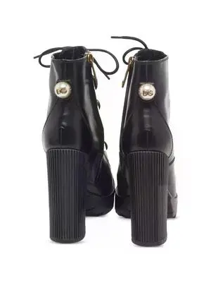 Dolce & Gabbana Leather Logo Button Lace-up Boots