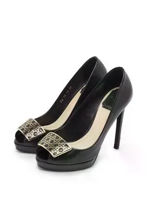 Dior Cannage Plaque Open Toe Platform Stiletto Pumps