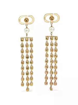 Dior Tone Crystal And Faux Pearl Fringe Drop Earrings