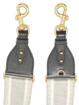 Dior Embroidered Shoulder Strap With Leather Trim - Grey