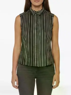 Alice + Olivia Lea Striped Sleeveless Cropped Shirt - Black