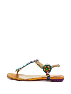 CHRISTIAN LOUBOUTIN Studded Glitter Sandals - Gold