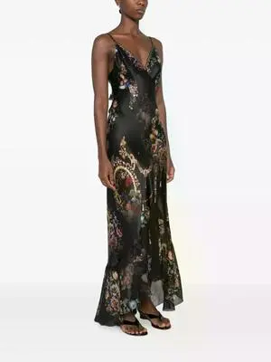 Camilla Floral-print Embellished Asymmetric Maxi Dress