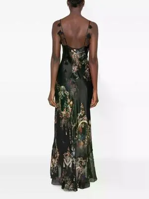 Camilla Floral-print Embellished Asymmetric Maxi Dress