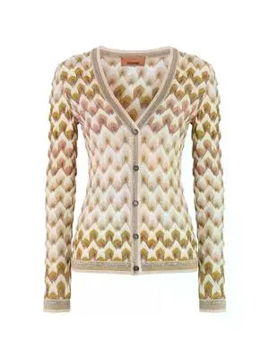 Missoni Slim Viscose Lamé Cardigan With Lace Motif - Neutrals