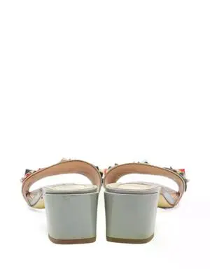 Fendi Flower Embellished Block Heel Sandals
