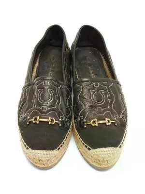 FERRAGAMO Leather Espadrille Flats With Vara Bow And Gancini Hardware