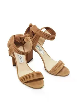 JIMMY CHOO Suede Ruched Ankle-strap Sandals With Bow Detail