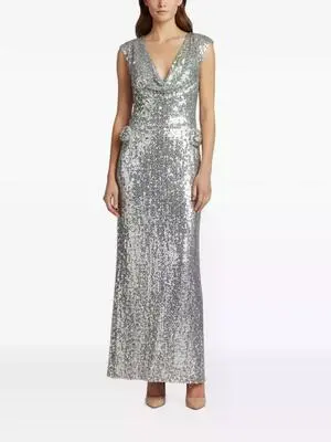 Magda Butrym 2024 Rosette-detail V-neck Sequin Maxi Dress - Silver