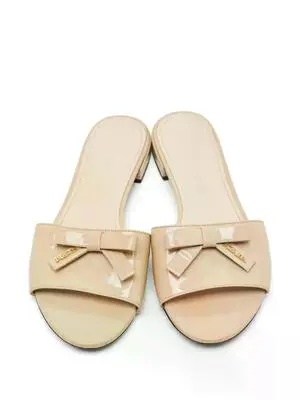 Prada Patent Leather Bow Detail Slide Sandals