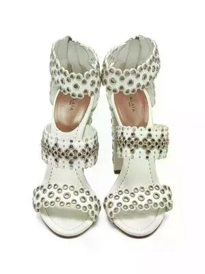 Alaïa Leather Scalloped Grommet Heeled Sandals