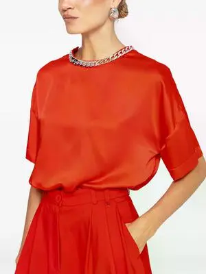 NISSA Chain-detail Satin Top - Red