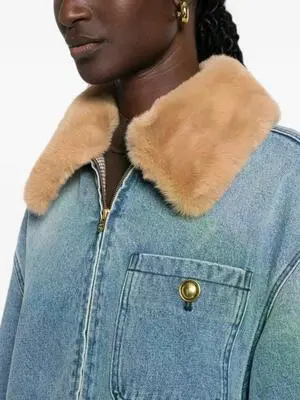 Sandro Faux-fur-collar Denim Coat