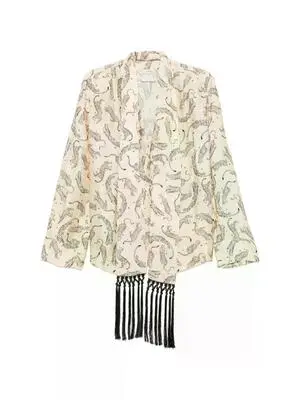FORTE_FORTE Leopard-print Fringed-scarf Shirt - Neutrals