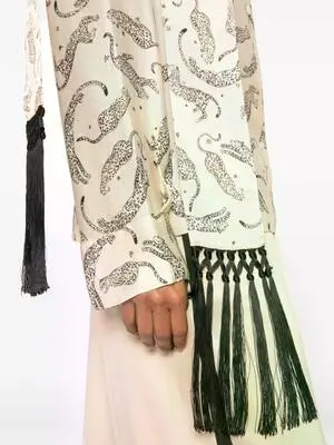 FORTE_FORTE Leopard-print Fringed-scarf Shirt