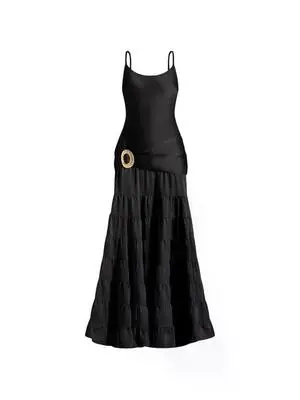 Manière De Voir Tiered Belted Maxi Dress - Black