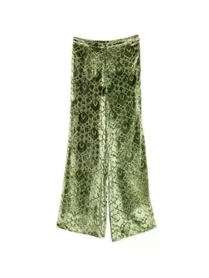 FORTE_FORTE Damask-patterned Flared Trousers - Green