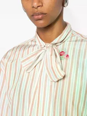 FORTE_FORTE Striped Bow Shirt - Neutrals