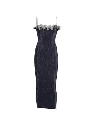 FFORME Lace-trim Plissé Midi Dress - Blue
