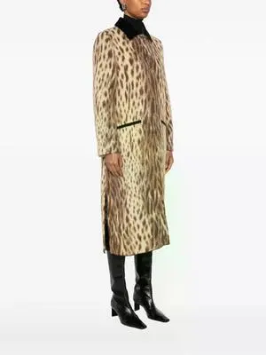 FORTE_FORTE Animal-print Contrast-collar Coat