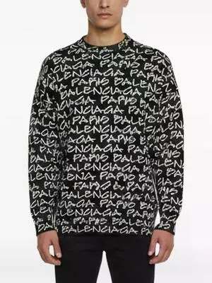 Balenciaga Logo-print Intarsia Sweater - Black