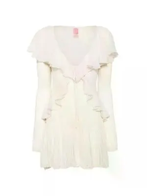 FETICO Ruffled Ribbed Cardigan - Neutrals