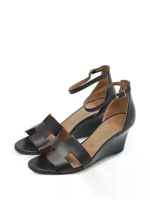 Hermès Leather H Cut-out Wedge Sandals