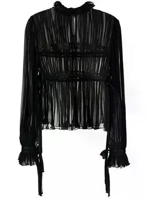 Alberta Ferretti Ruffle-trim Sheer Blouse - Black