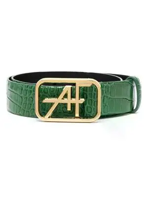 Alberta Ferretti Logo-buckle Crocodile-embossed Leather Belt - Green