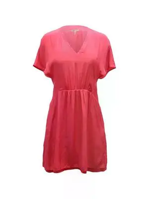 Maje Gathered V-neck Silk Dress